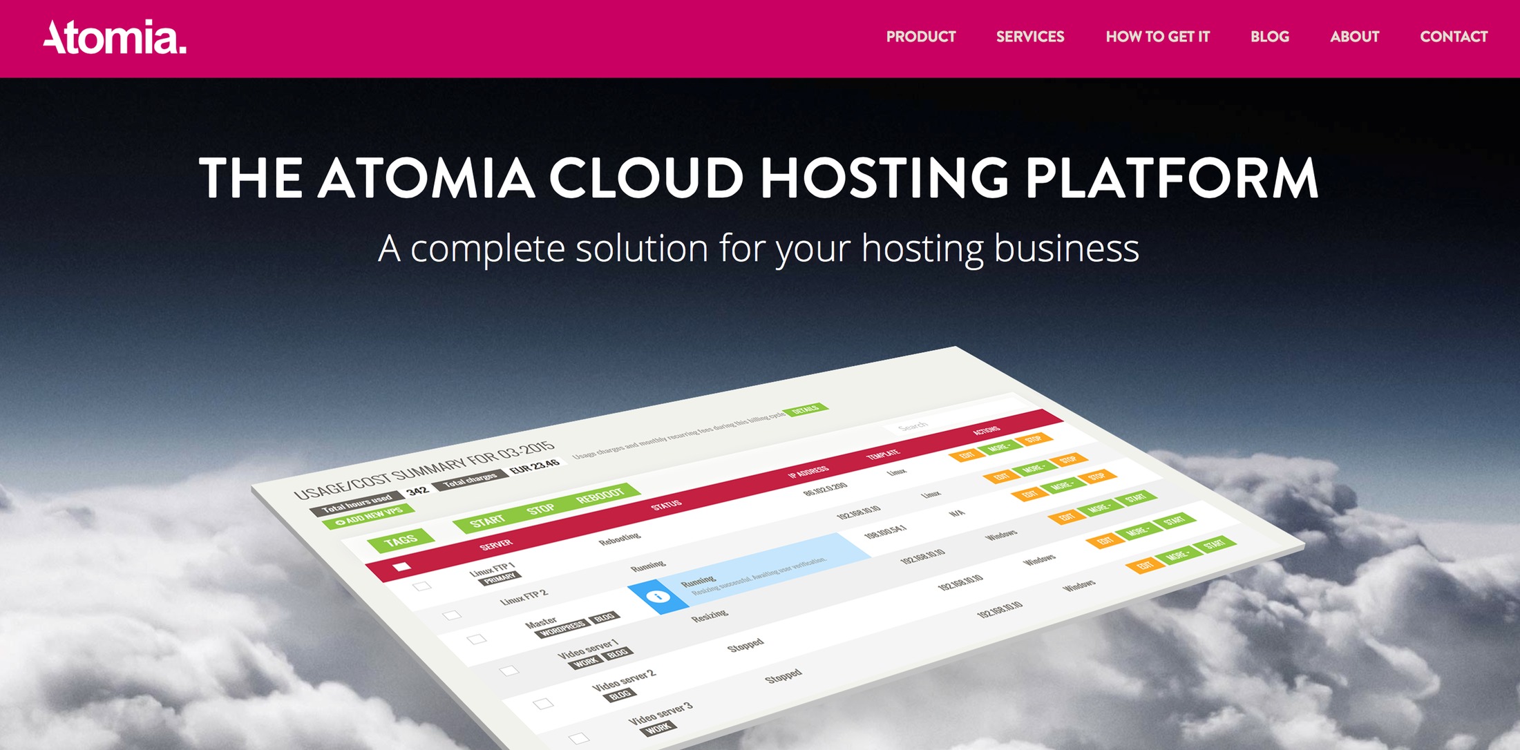 New Atomia homepage hero — Atomia
