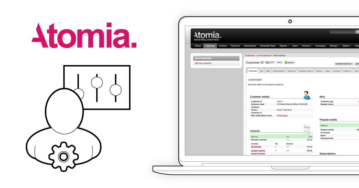 Control panel for billing & customer management — Atomia
